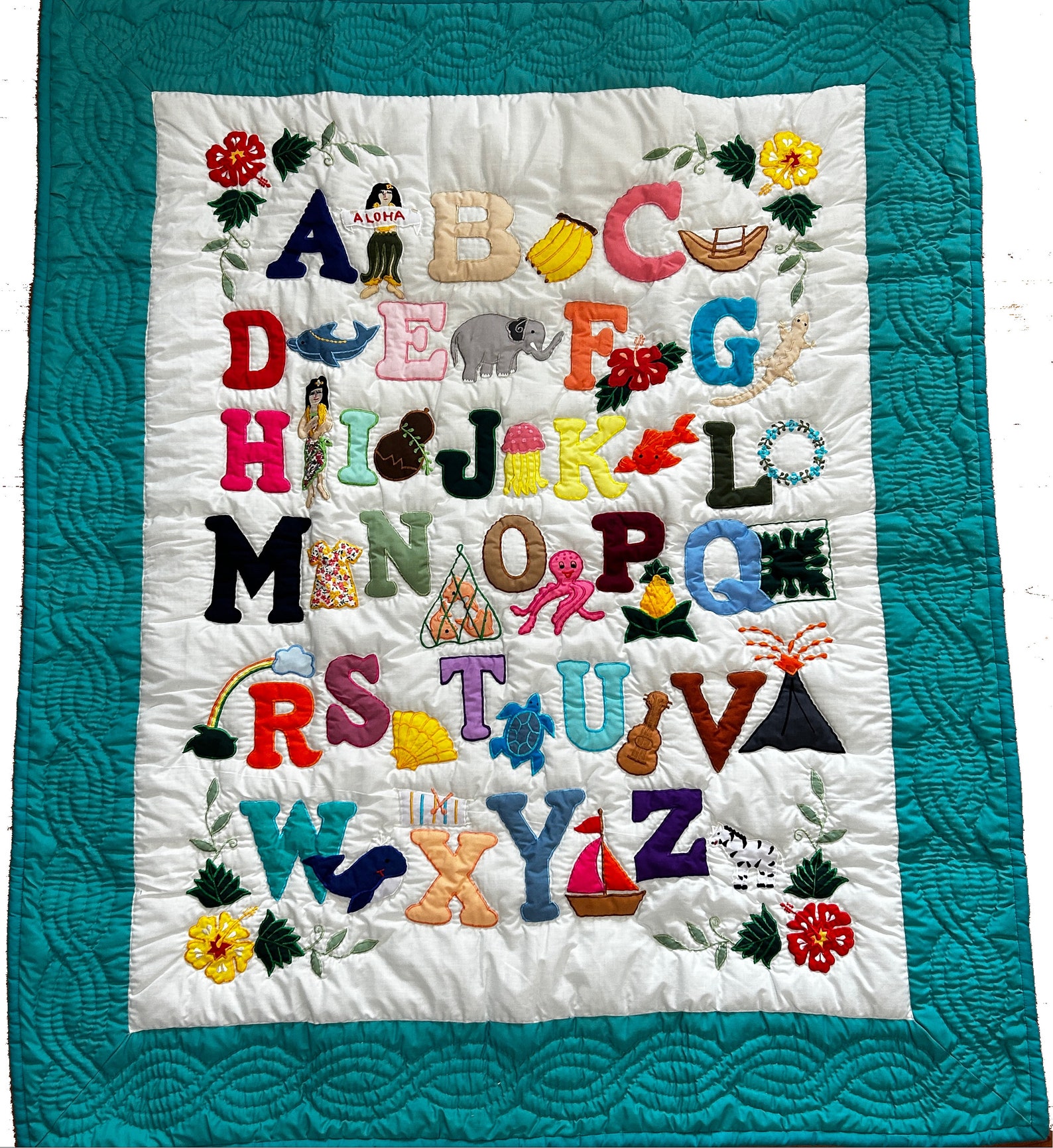 Hawaiian Quilts ABC Crib Baby Comforter Blanket Hand Quilted/wall ...