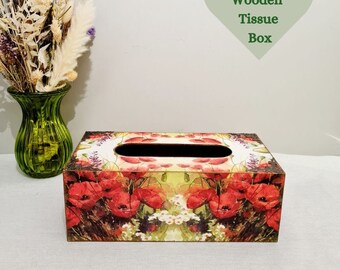 Wild Poppies Wood Tissue Box Floral Tissue Holder Country - Etsy UK
