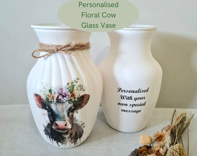 Personalised Floral Cow Glass Vase, Country Cow Flower Vase, Cow Home ...