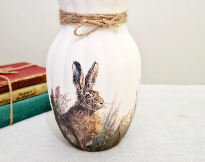 Country Hare Glass Vase, Farmhouse Rabbit Flower Vase, Rabbits Hares ...