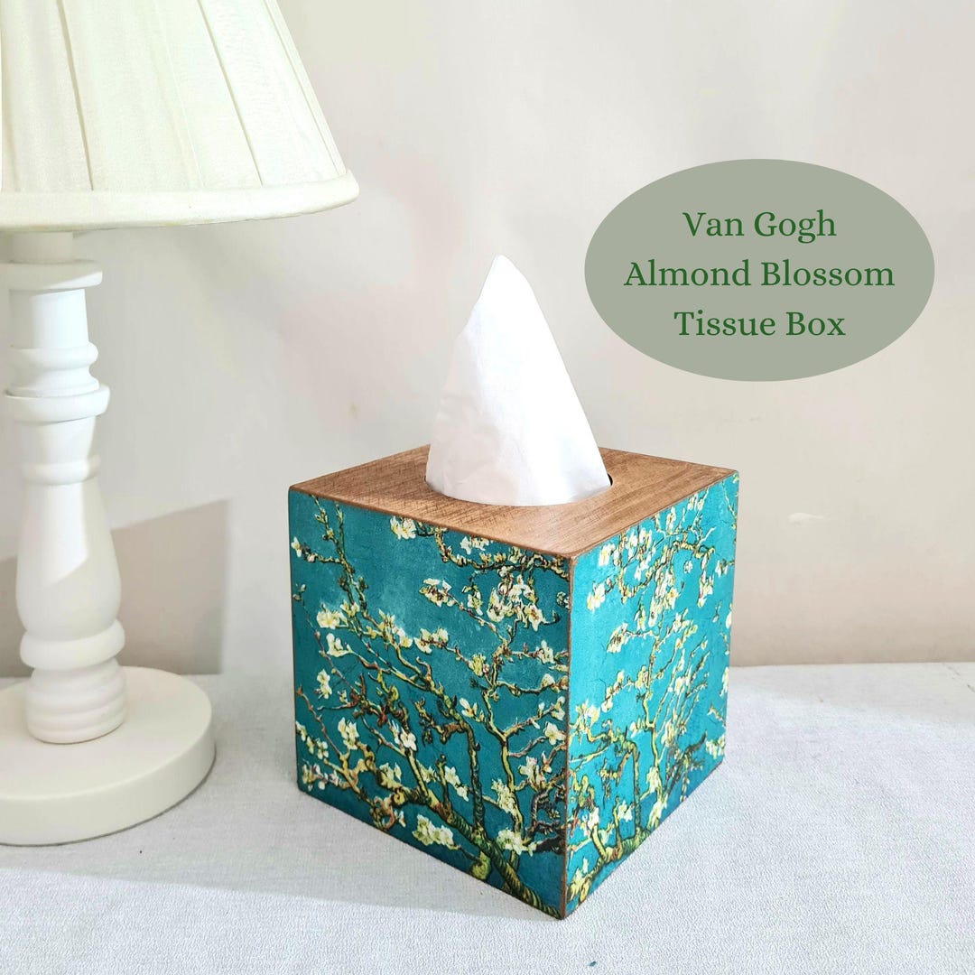 Van Gogh Almond Blossom Tissue Box, Turquoise Blue Tissue Cover, Floral ...