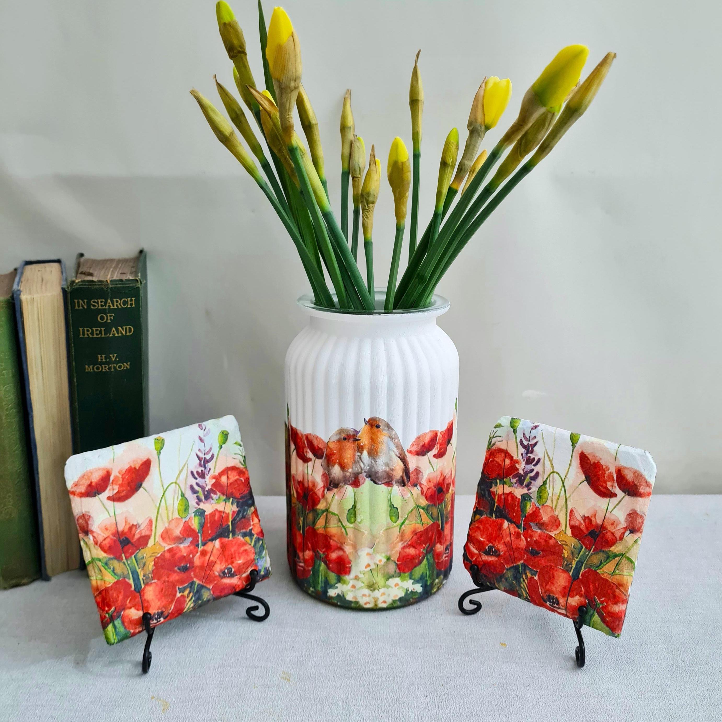 Red Poppy Vase and Slate Coasters Set, in Loving Memory Remembrance ...