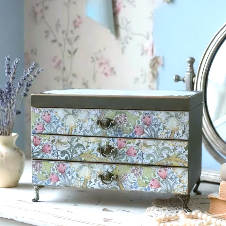 William Morris Golden Lily Jewellery Box, Pink Floral Design, Upcycled ...