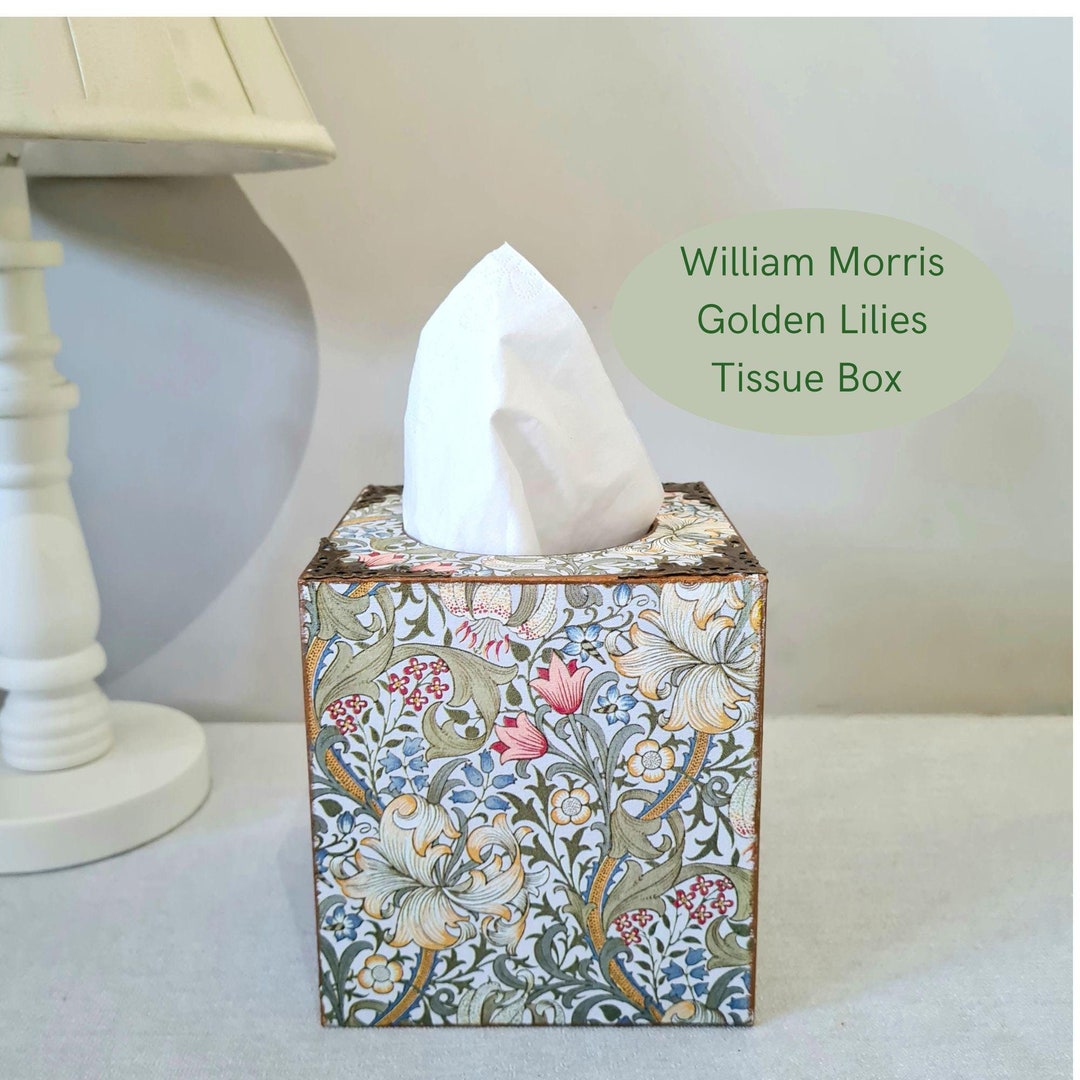 William Morris Lilies Tissue Box, Floral Gold Cream Lily Tissue Cover ...