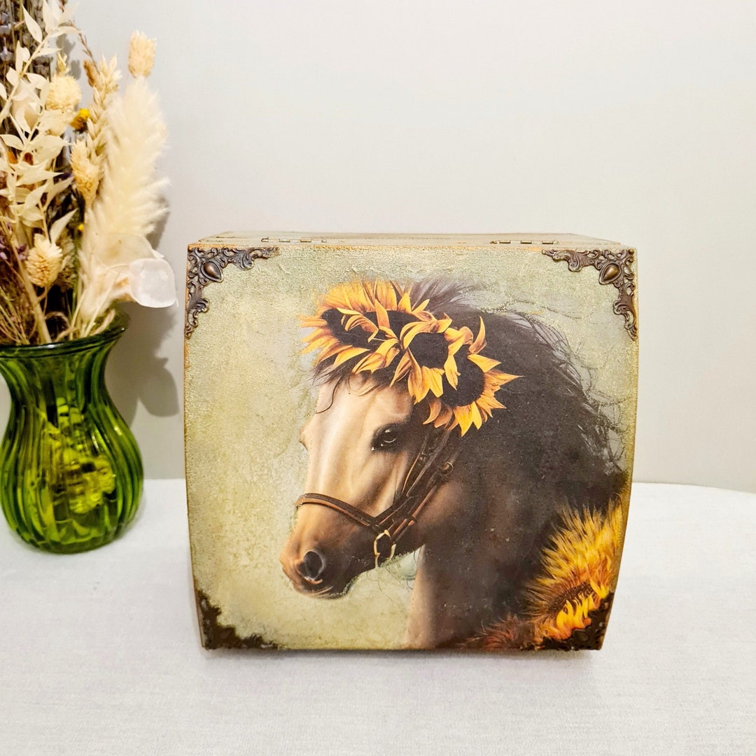 Wild Horse Sunflower Trinket Box, Horse Storage Box, Sunflower Horse ...