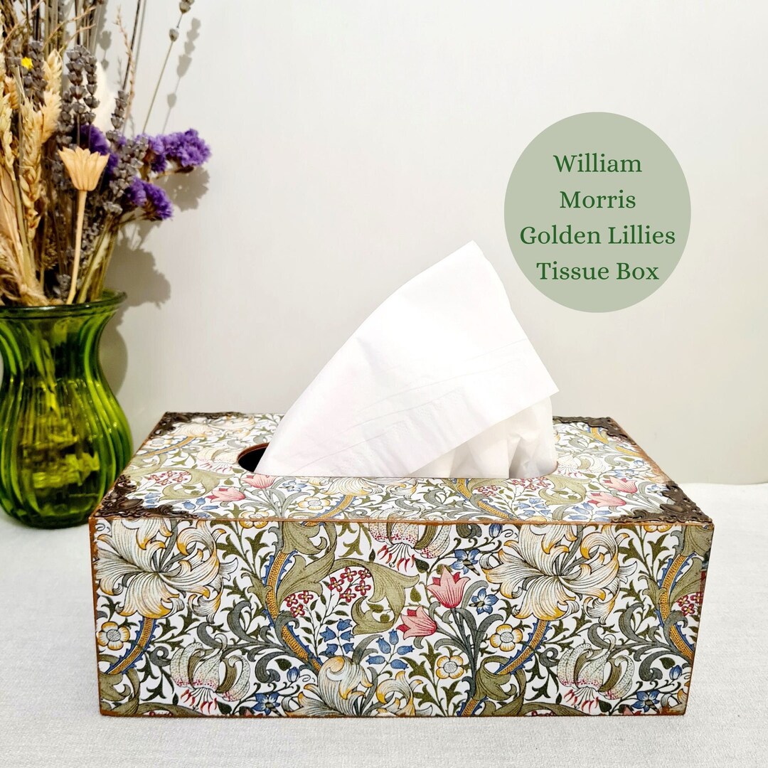William Morris Wooden Tissue Box, Floral Golden Lily Tissue Cover ...