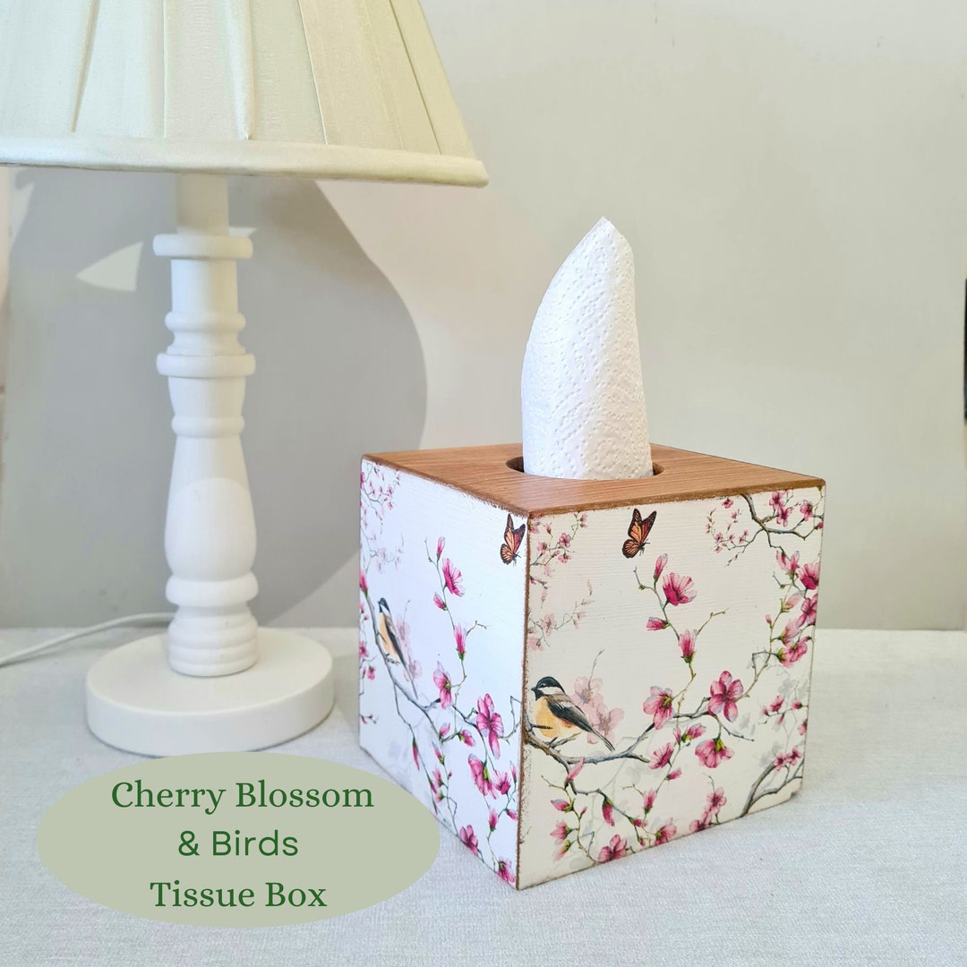 Cherry Blossom Birds Tissue Box, Hostess Guest House Decor, Pink Floral ...