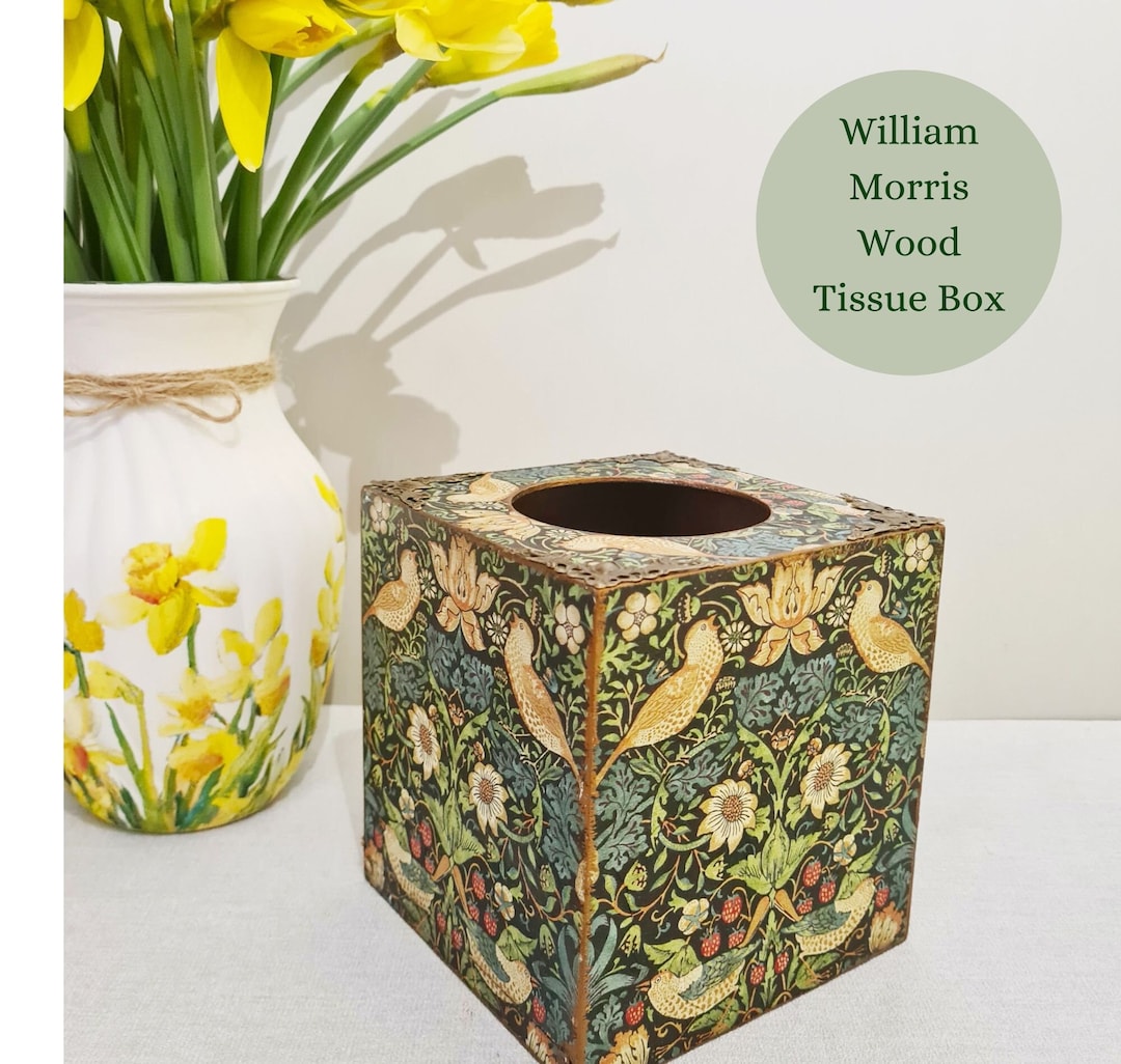 William Morris Wood Tissue Box, Floral Birds Tissue Holder, Country ...