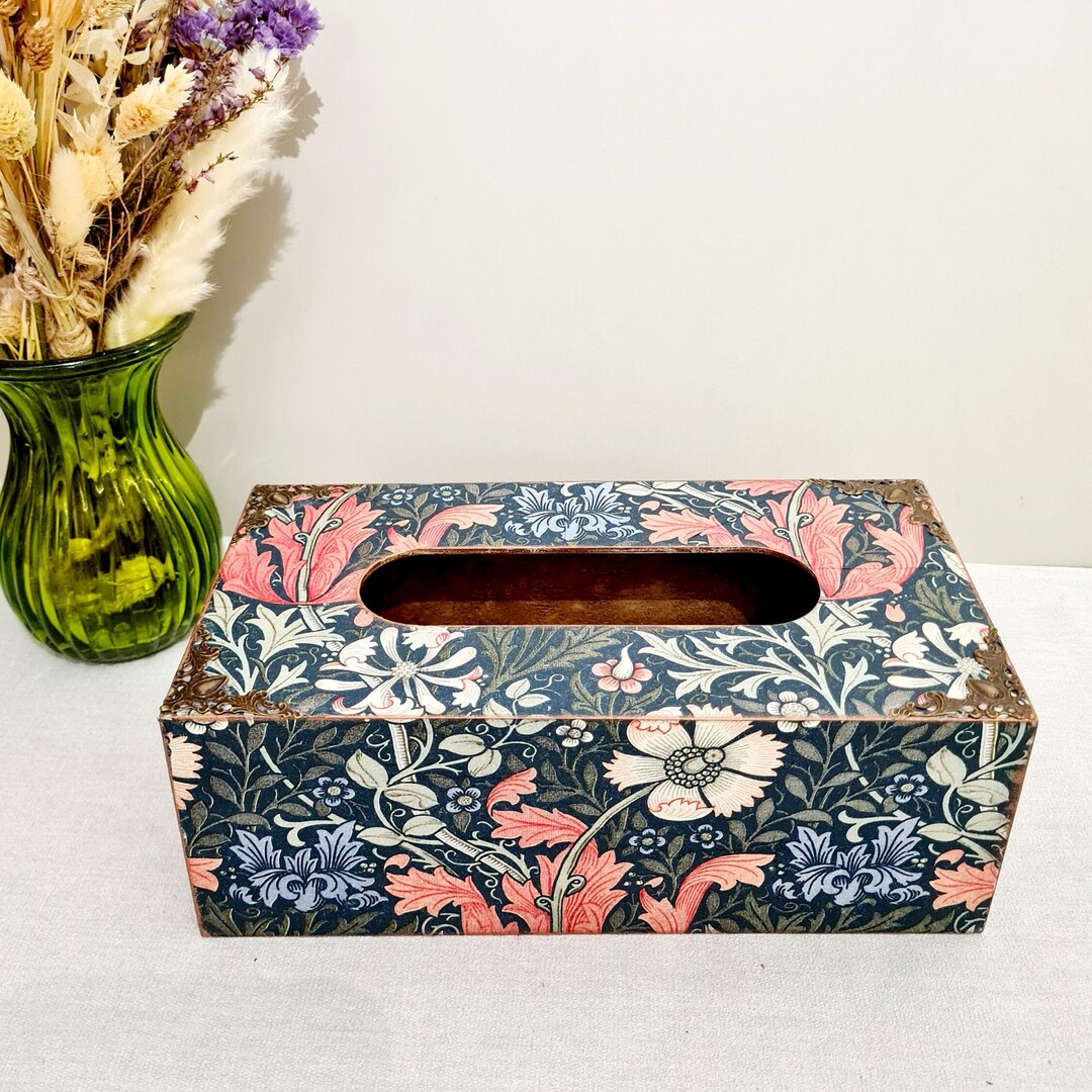 Floral William Morris Tissue Box, Blue Green Pink Tissue Cover, Country ...