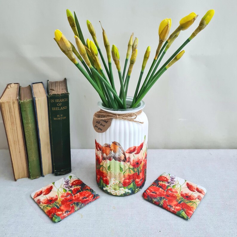 Red Poppy Vase and Slate Coasters Set, in Loving Memory Remembrance ...