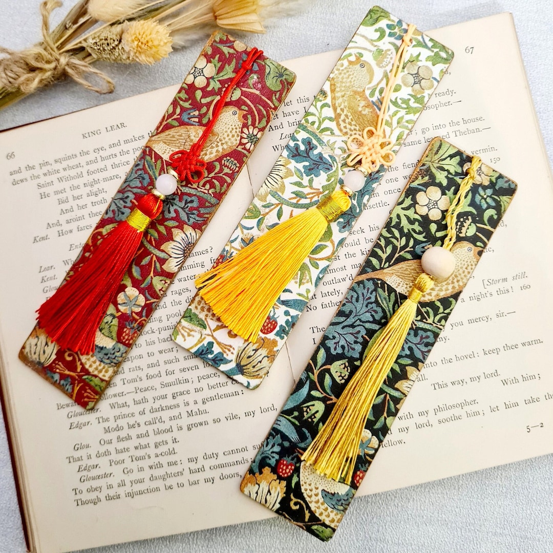 William Morris Wood Bookmark, Strawberry Fields Bookmark, Floral Birds ...