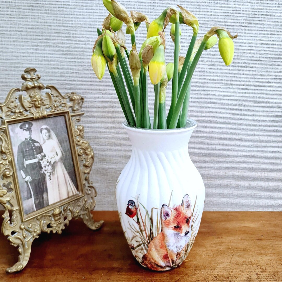 Autumn Fox Glass Vase, Decoupaged Woodland Animal Home Decor, Country ...