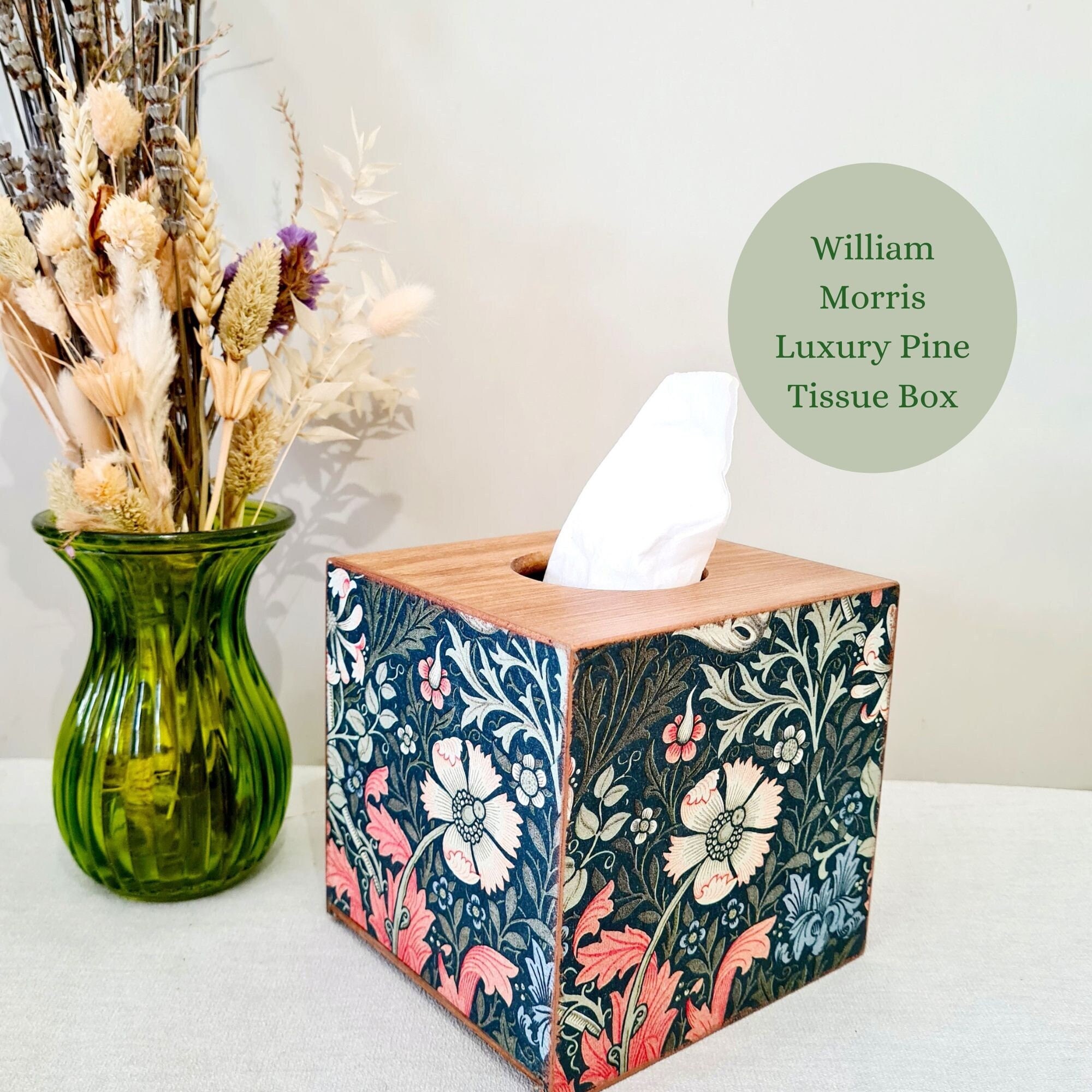 William Morris Luxury Pine Tissue Box Blue Green Pink Tissue Cover Box Country Cottage Napkin Holder Floral Tissue Box Home Decor Gift Etsy UK