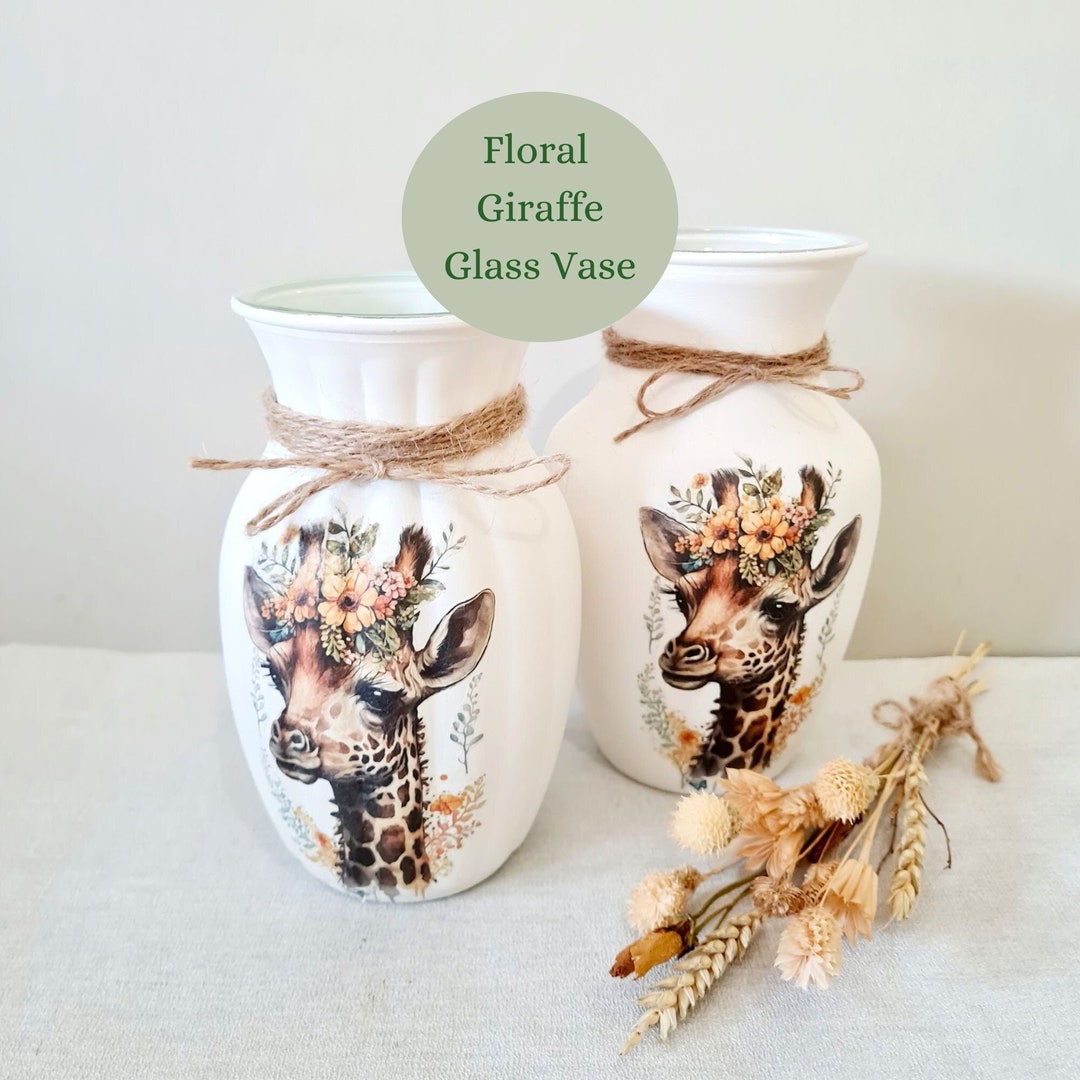 Floral Giraffe Glass Vase, Giraffes Home Decor Gift, Beautiful Floral ...