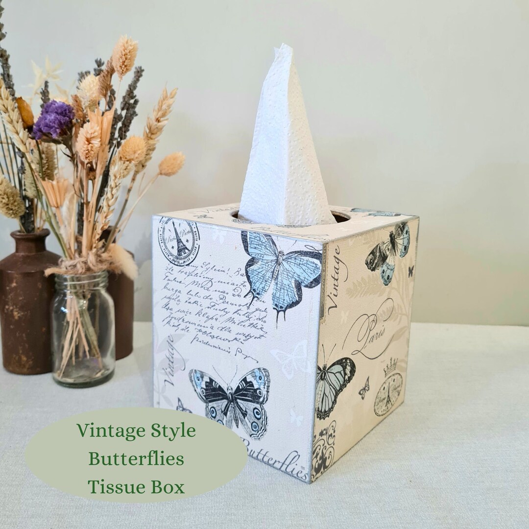 Floral Vintage Style Butterflies Tissue Box, Paris Butterfly Wood ...