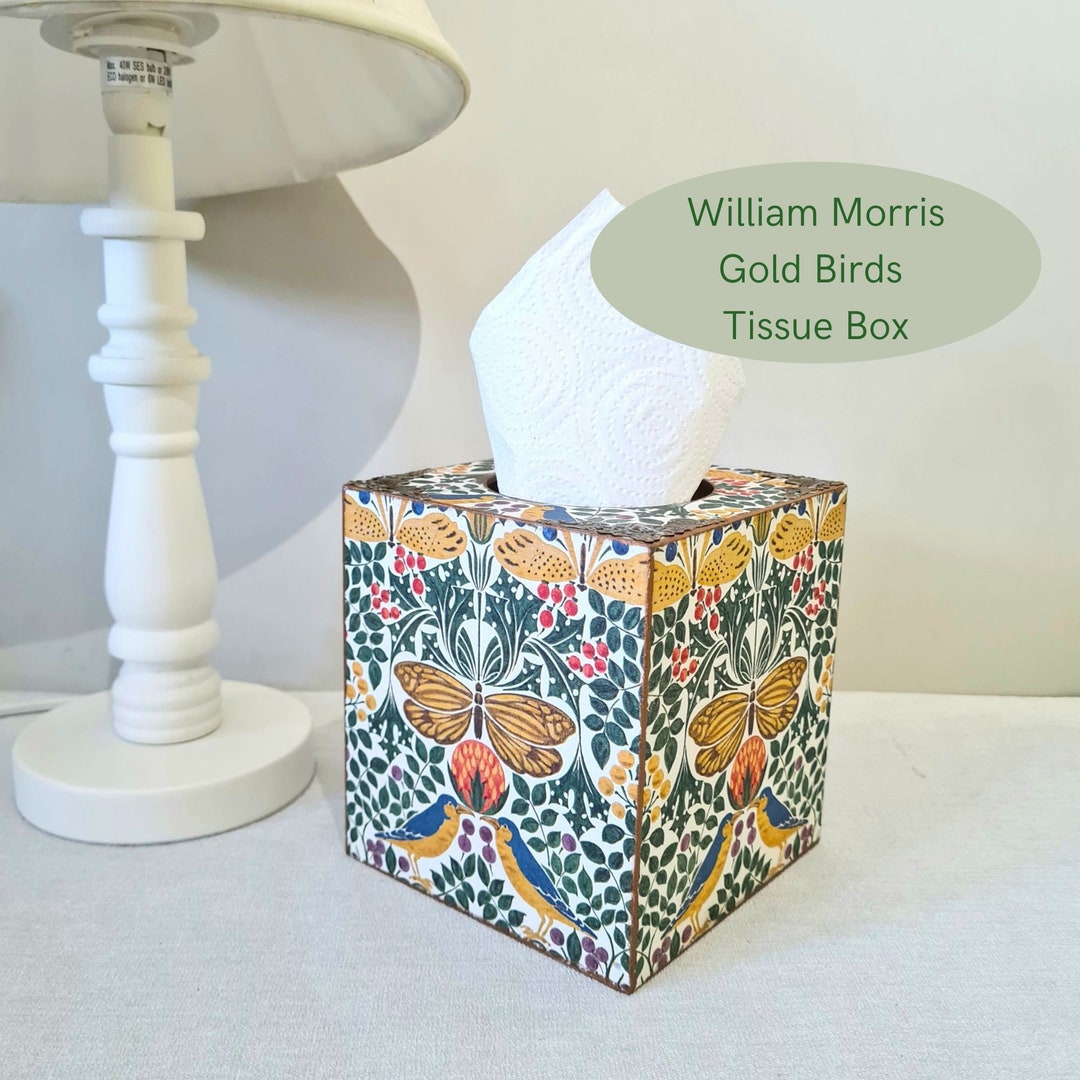 William Morris Floral Birds Tissue Box, Gold Butterflies Wood Tissue ...