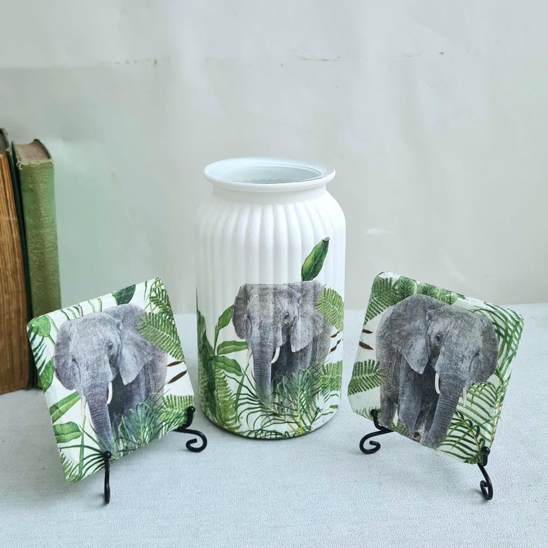 Safari Animal Vase and Slate Coaster Gift Set, Animal Lovers Jungle ...