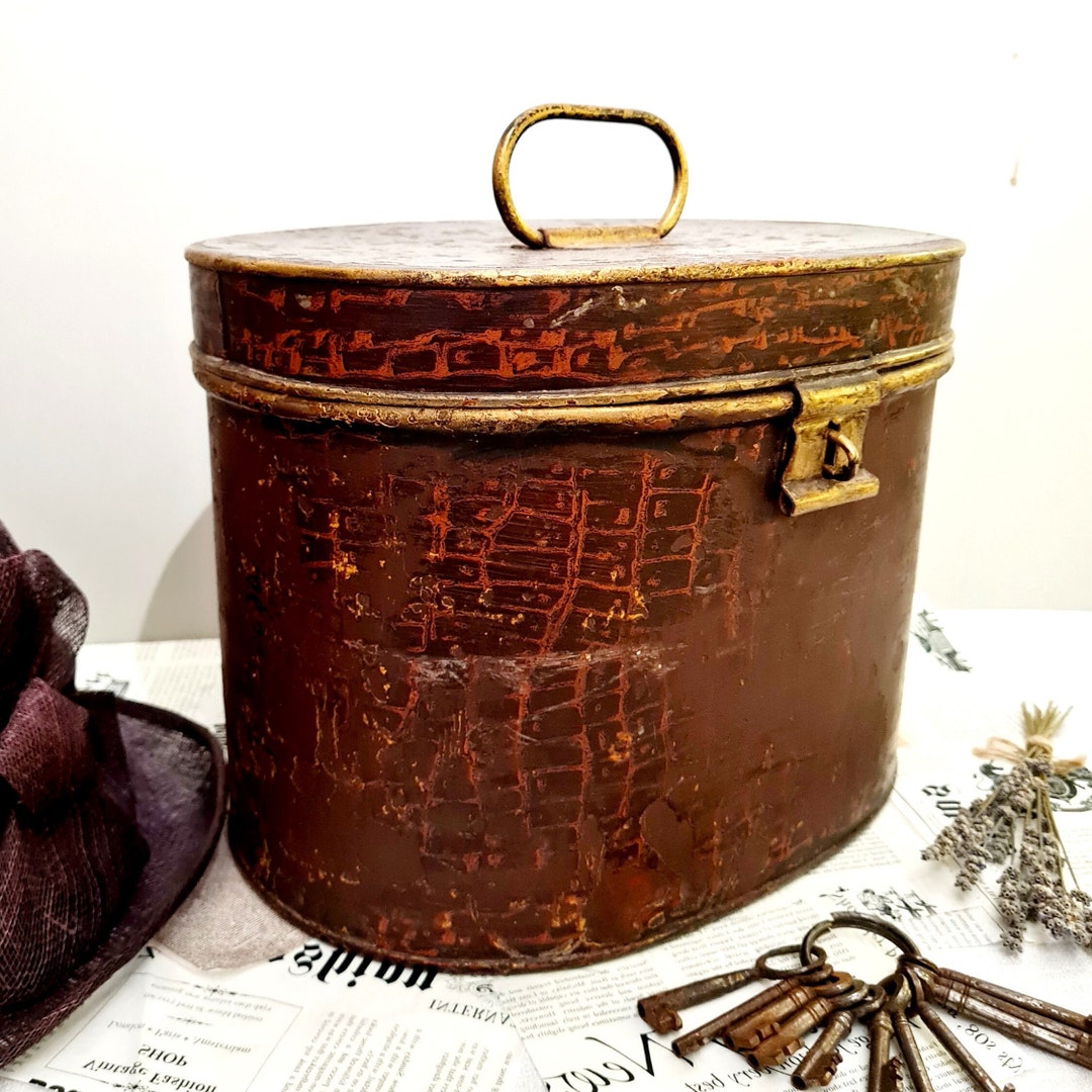 Antique French Metal Hat Box Large Decorative Vintage Hat - Etsy