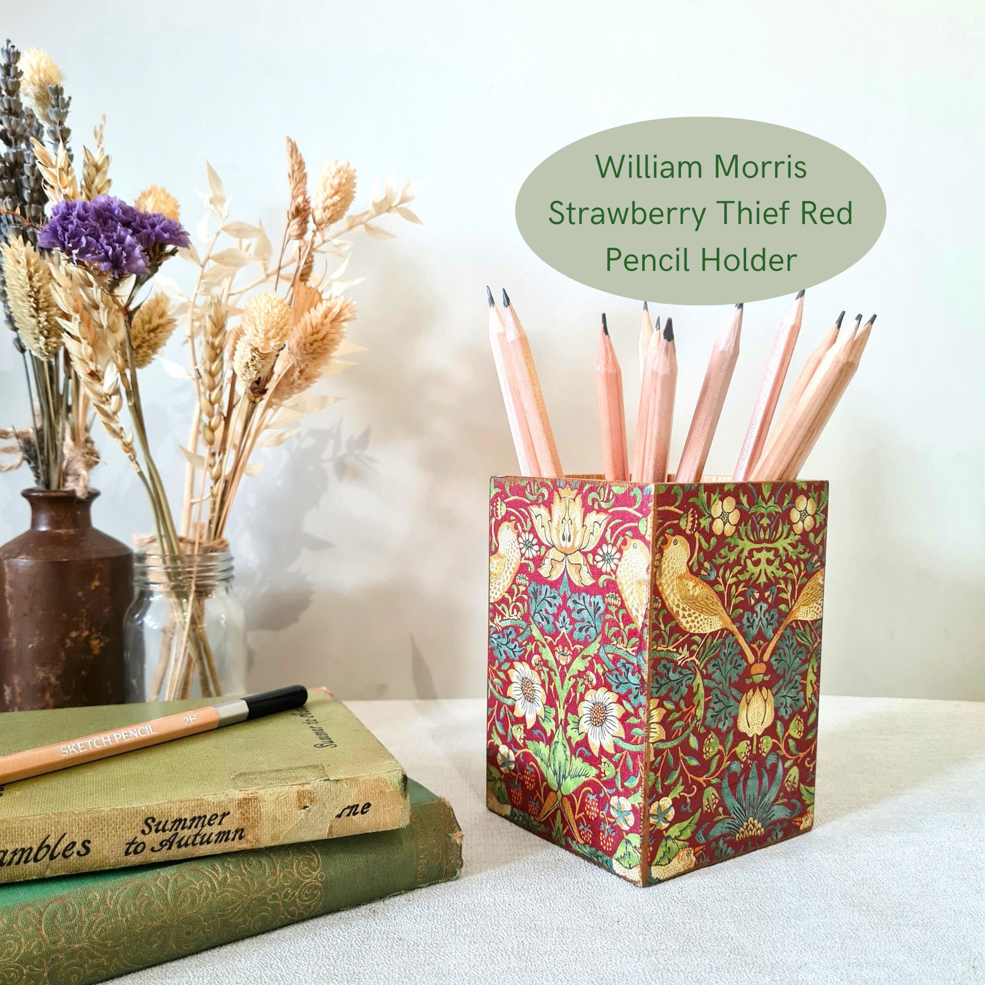 William Morris Oak Utensil Holder, Strawberry Thief Floral Desk ...