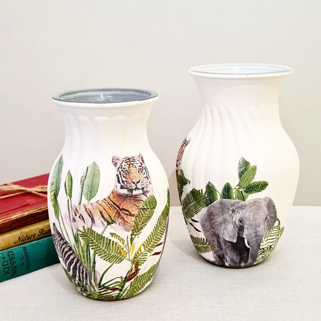 Elephant Zebra Vase, Tiger Giraffe Safari Glass Vase, Thank You Get ...