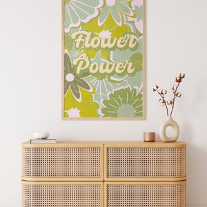 Flower Power Wall Art, Vintage Poster, Retro Wall Decor, Hippie Wall ...