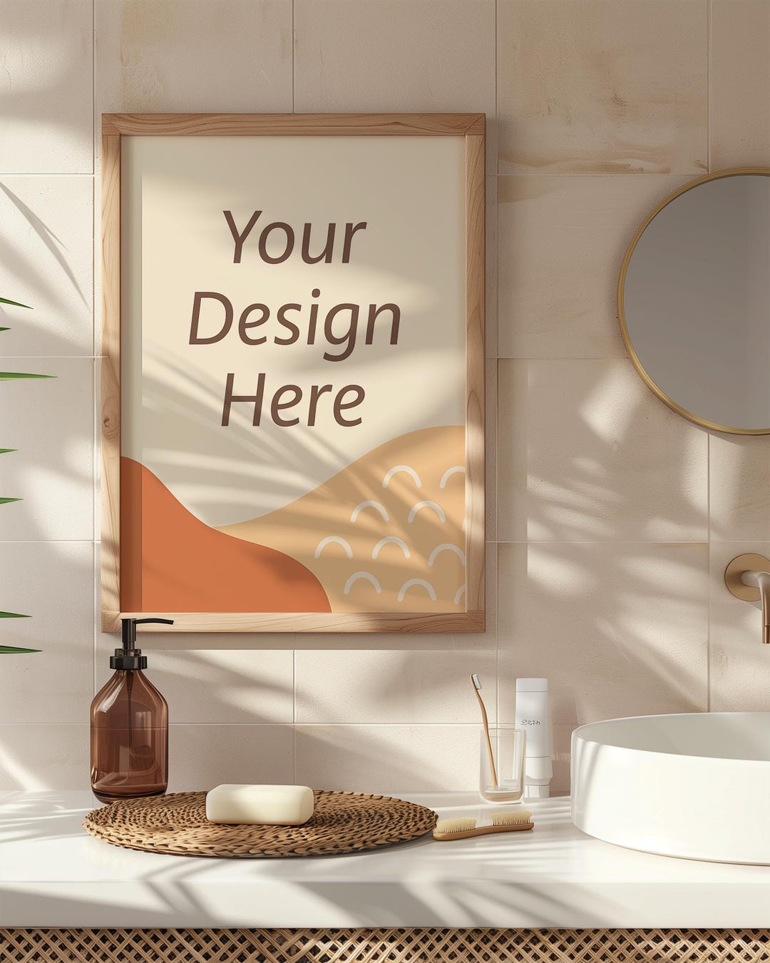 3x4 Poster Mockup, Minimalist Bathroom Wall Art PSD, Natural Light ...
