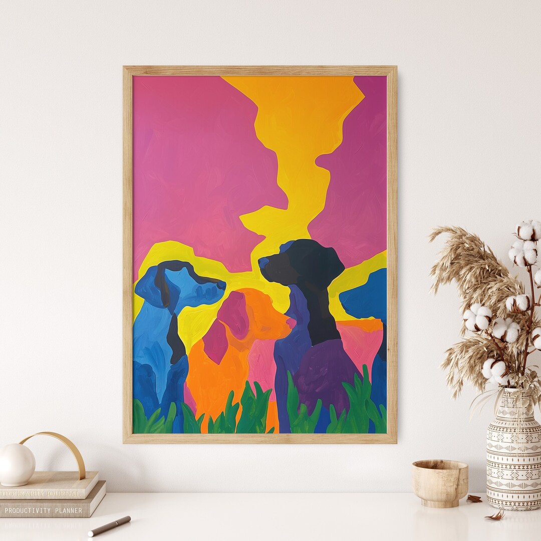 Colorful Dogs Poster, Dog Person Wall Art, Maximalist Decor, Pink Decor ...
