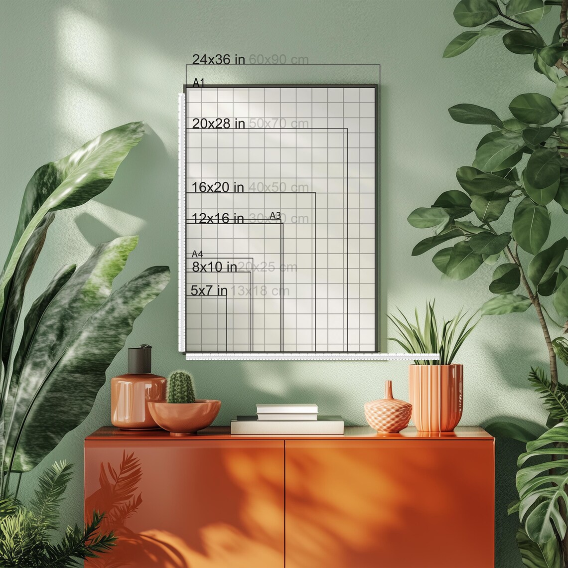 A1 Poster Mockup, DIN A Vertical Frame, Boho Poster Frame PSD, Digital ...