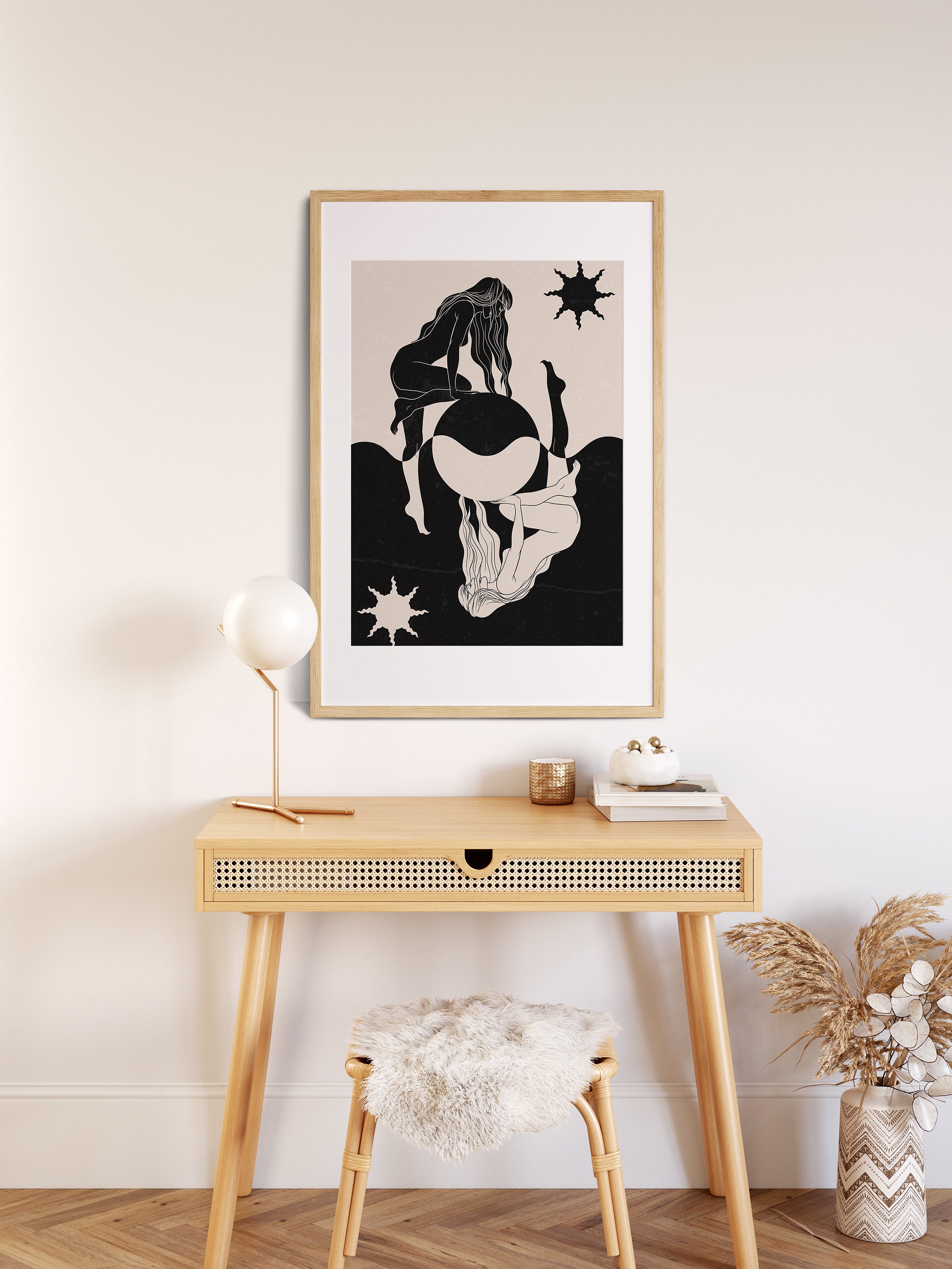 Black and White Wall Art Print, Retro Wall Hanging, Spiritual Wall Art ...