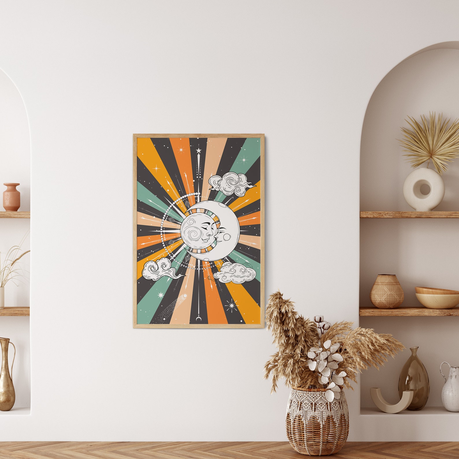 Sun and Moon 70s Decor 70s Retro Wall Art Print Celestial - Etsy