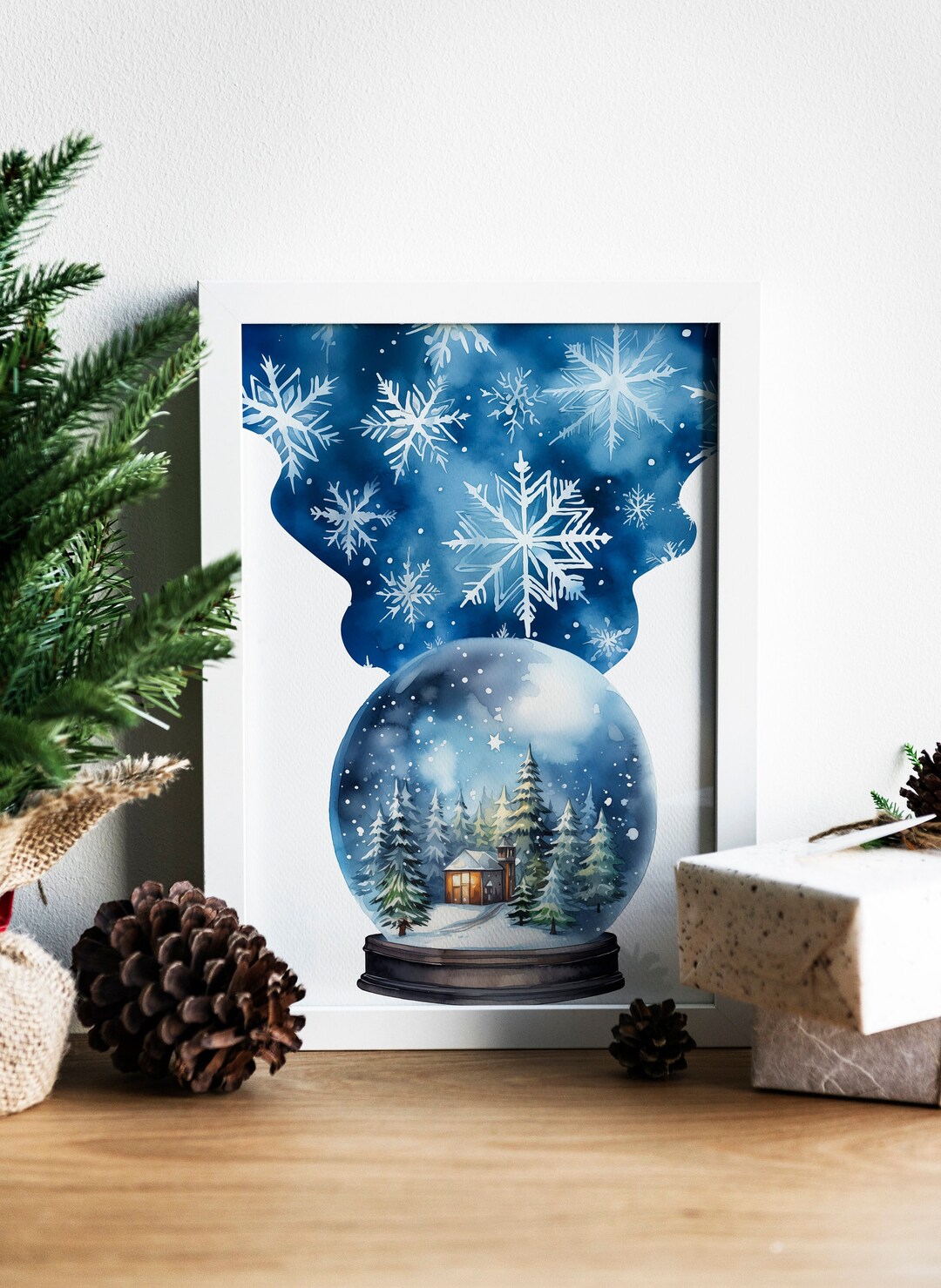 Christmas Snow Globe Poster, Seasonal Art Poster, Watercolor Christmas ...