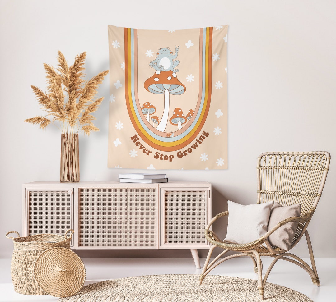 Groovy Tapestry, Mushroom Wall Art Decor, Retro Rainbow Wall Hanging ...
