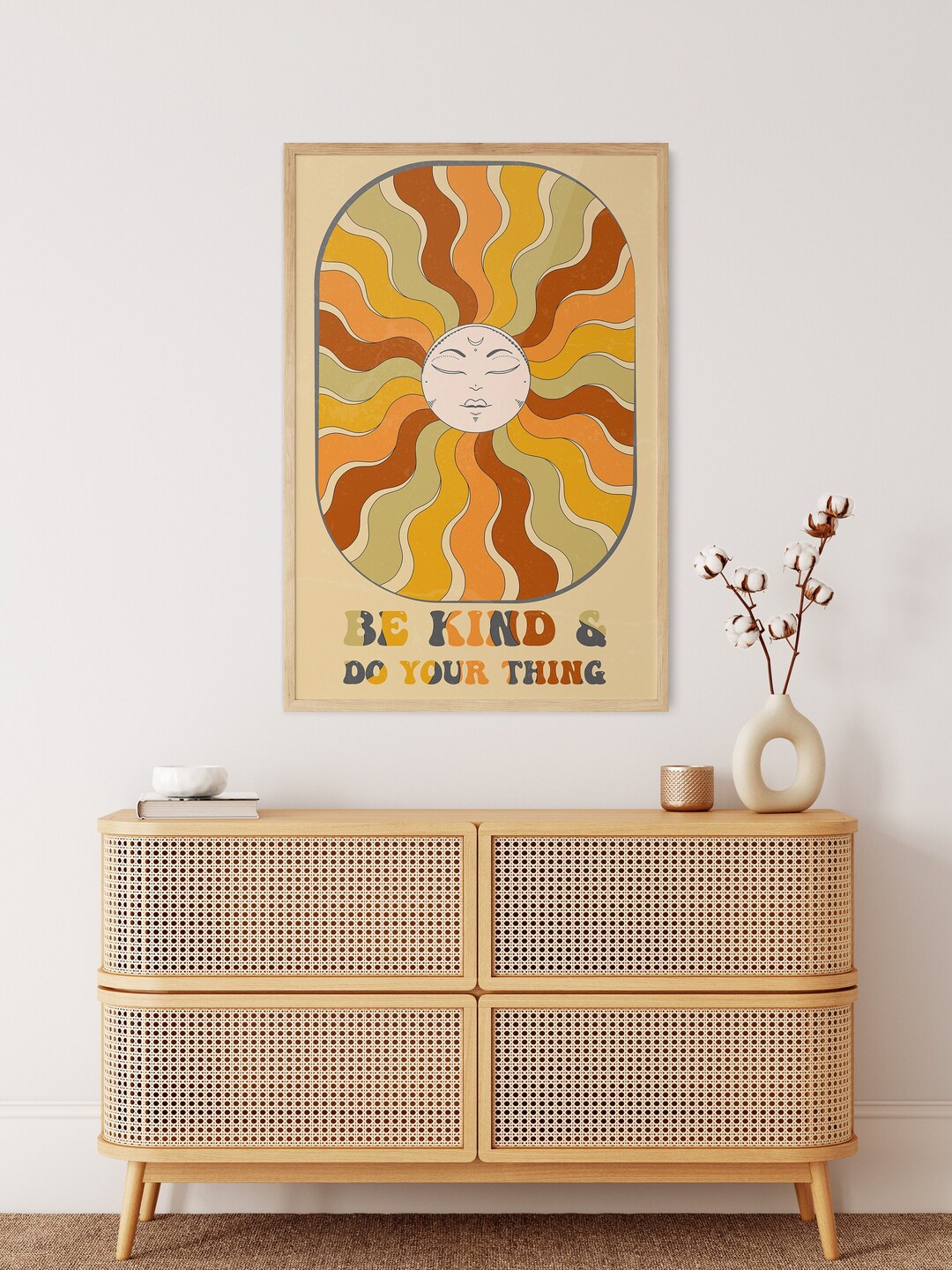Sun 70s Wall Decor Poster, Be Kind and Do Your Thing Print, Groovy Art ...