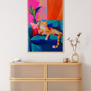 Colorful Cat Art Poster, Orange Cat Poster, Maximalist Wall Decor ...