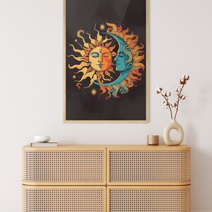 Sun and Moon Wall Art Poster, Cosmic Wall Art Decor, Celestial Art ...