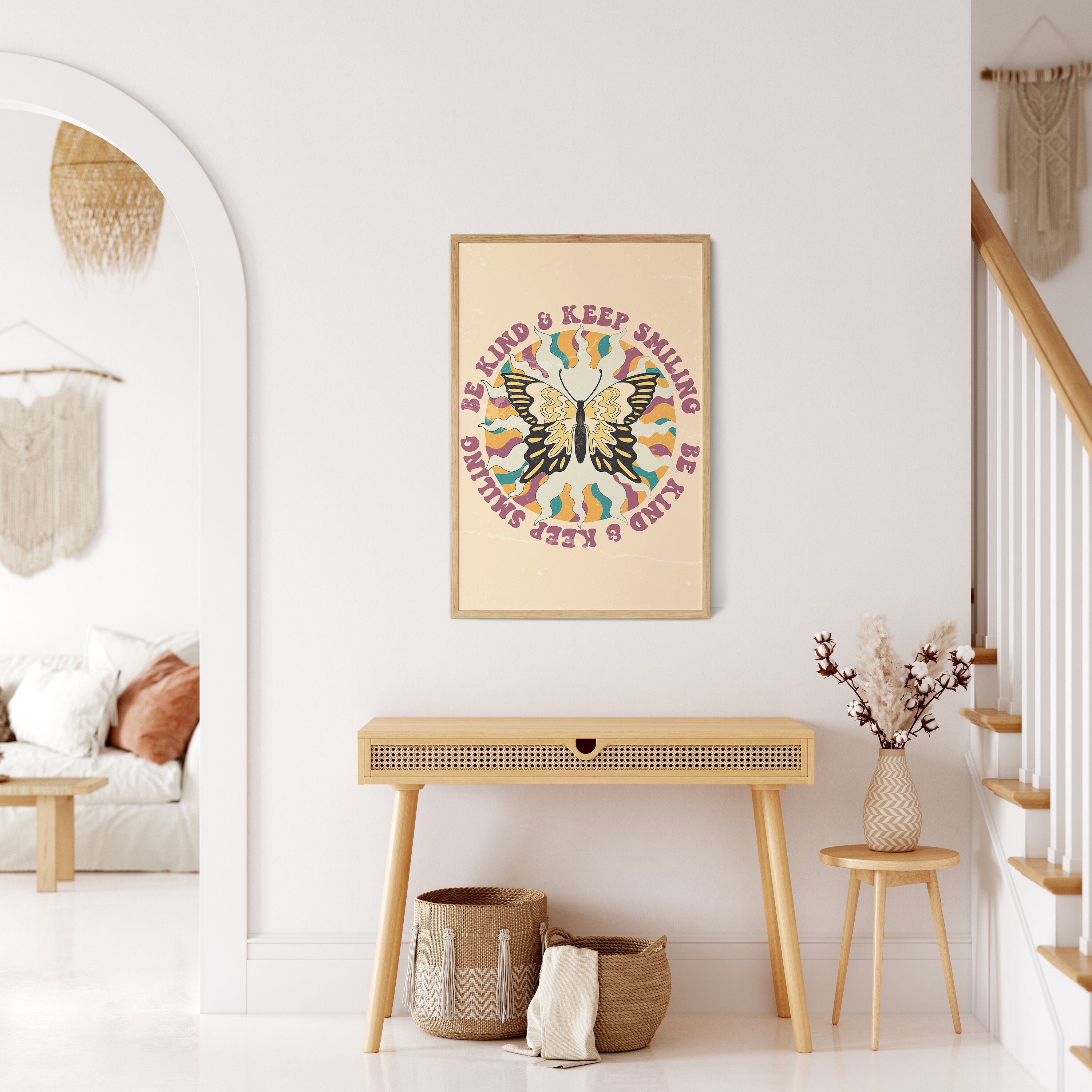 70s Retro Wall Art, Be Kind and Keep Smiling Quotes, Butterfly Art ...