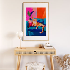 Colorful Cat Art Poster, Orange Cat Poster, Maximalist Wall Decor ...