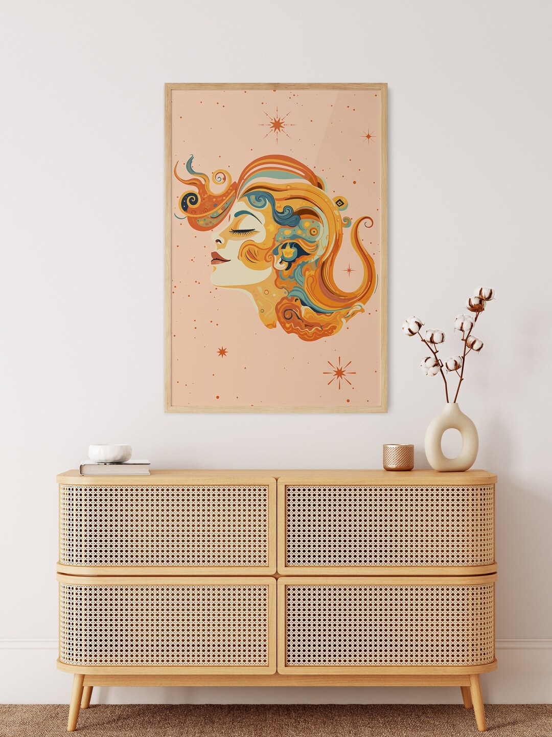 Divine Feminine Art Poster, 70s Groovy Wall Art Print, Retro Woman Art ...