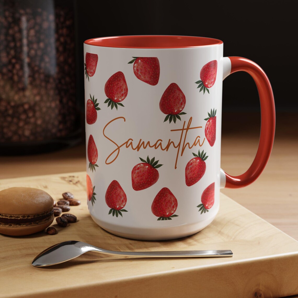 Personalized Strawberry Mug, Coquette Strawberry Cup, Retro Checkered ...