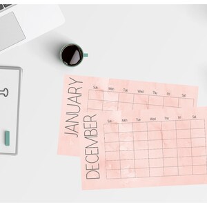 Monthly Blank Elegant Calendar, Watercolor Printable Calendar, Instant ...