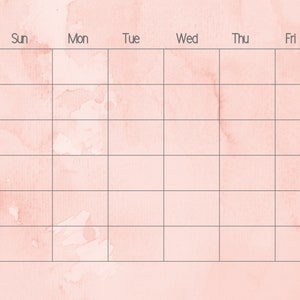 Monthly Blank Elegant Calendar, Watercolor Printable Calendar, Instant ...