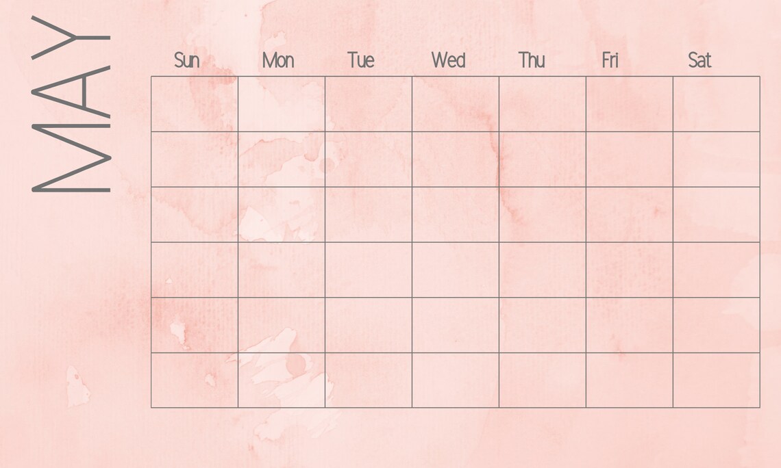 Monthly Blank Elegant Calendar, Watercolor Printable Calendar, Instant ...