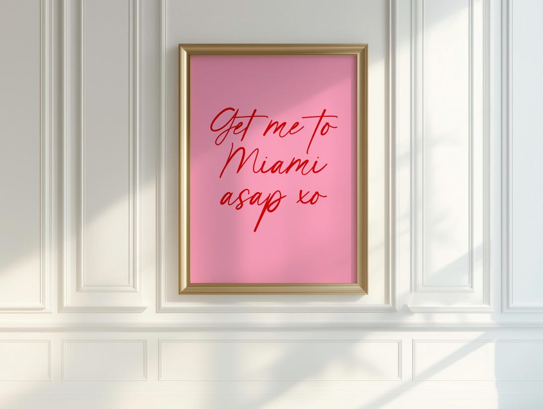 Girly Miami Wall Print | Pink Preppy Wall Poster, Travel Wall Art ...