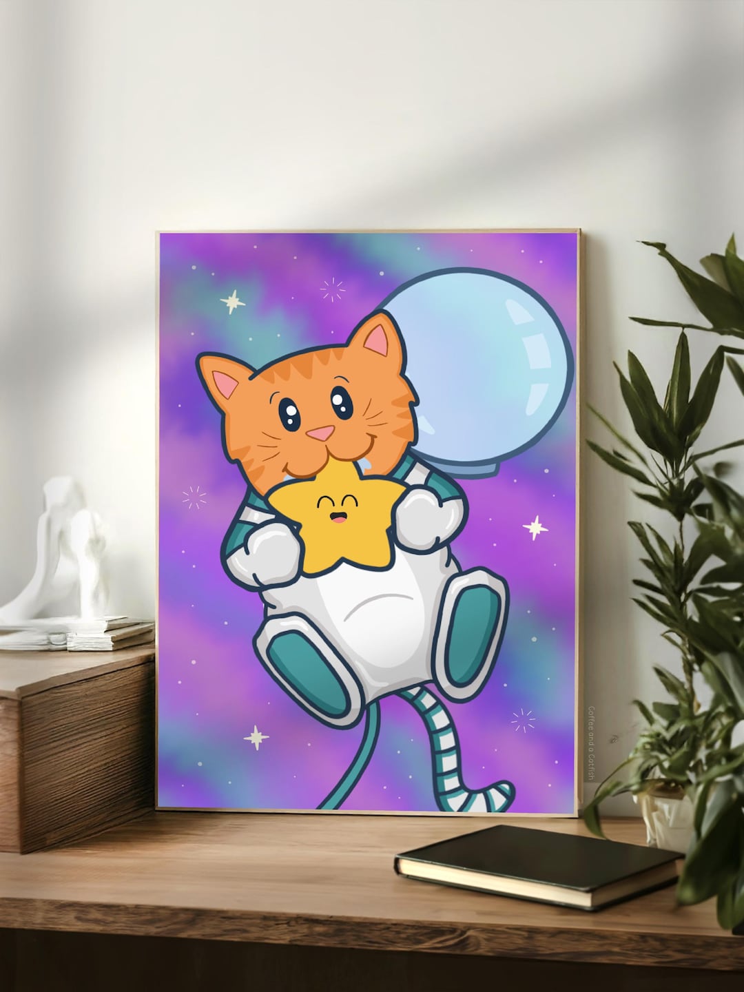 Cute Space Cat Art Print | Space Cat Art, Space Cat Astronaut Kawaii ...