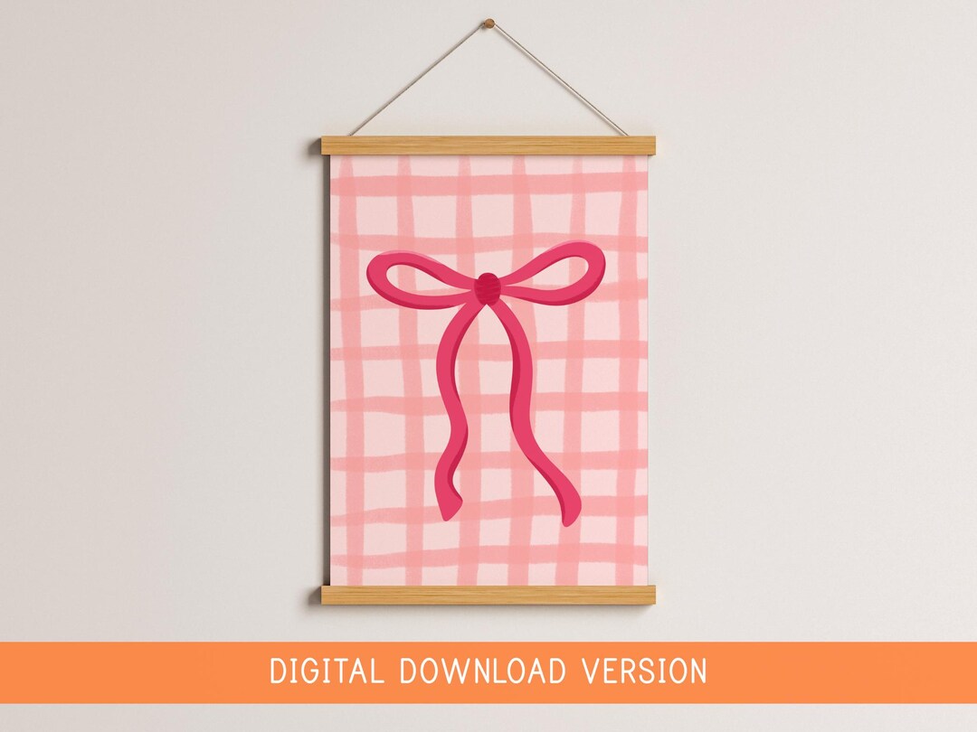 Pink Gingham Bow Print DIGITAL DOWNLOAD | Teen Girl Printable Art ...