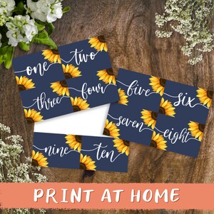 Sunflower Navy and Yellow Wedding Table Numbers, Sunflower Wedding ...