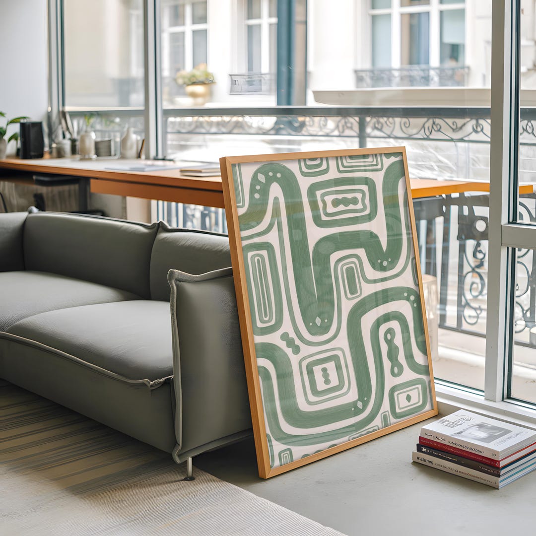 Sage Green Abstract Line Art Print | Aesthetic Sage Green Wall Art ...