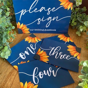 Sunflower Navy and Yellow Wedding Table Numbers, Sunflower Wedding ...