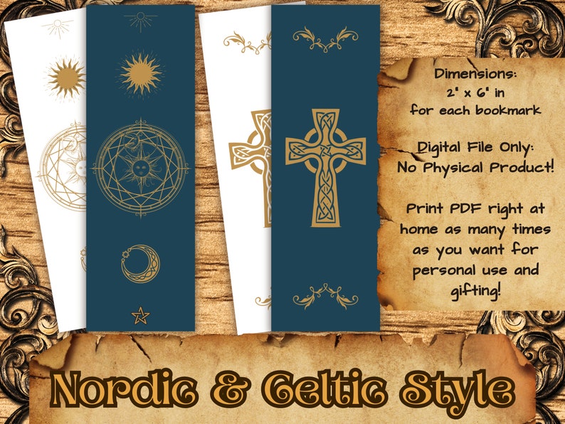Printable Bookmarks Nordic and Celtic Theme Bundle of 8 2 Color Choices ...