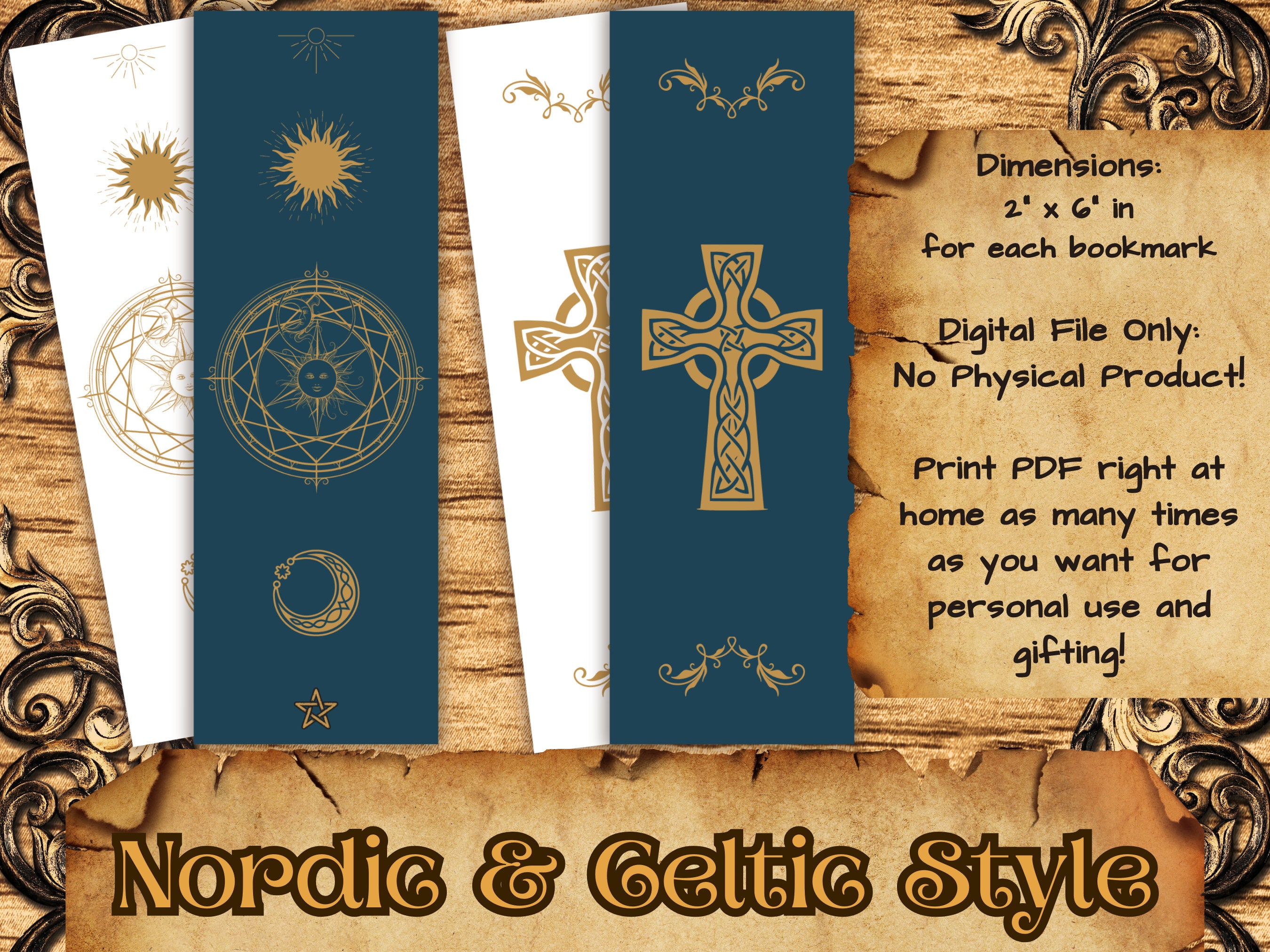 Printable Bookmarks Nordic and Celtic Theme Bundle of 8 2 Color Choices ...